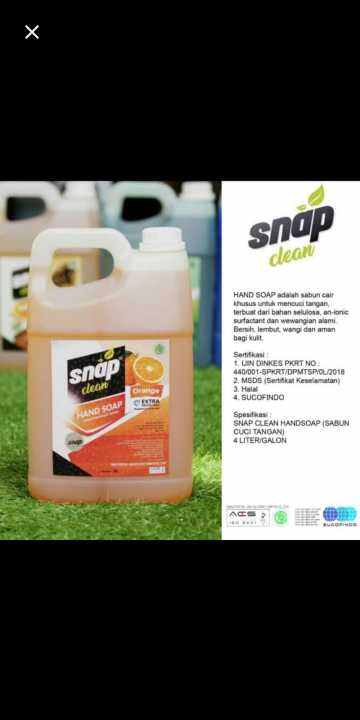 Sabun Cuci Tangan Orange / Hand Soap Orange Snap Clean 4L | Lazada ...