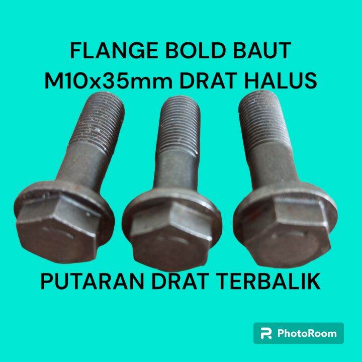 FLANGE BOLT BAUT M10x35mm DRAT HALUS PUTARAN DRAT TERBALIK KUNCI 14 BAUT BAJA HITAM | Lazada ...