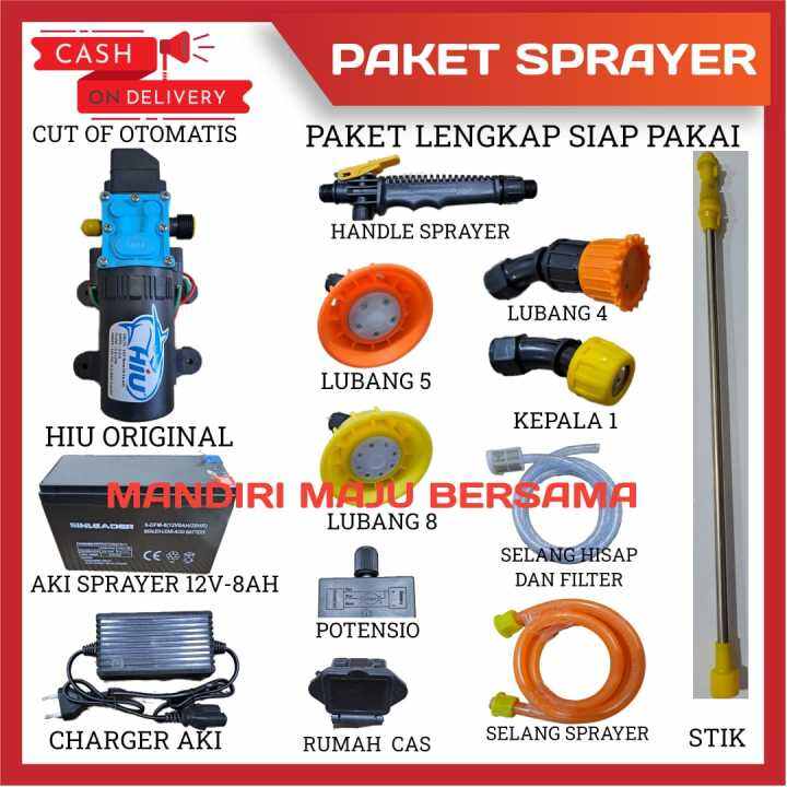 Paket Dinamo Pompa Sprayer Elektrik Hiu 100Psi Original Aki 12v 8AH ...
