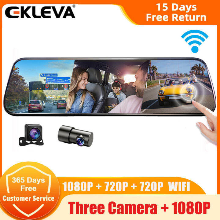 EKLEVA 3 Camera WIFI Car DVR Three Lens Mirror 10 Inch Night Vision ...
