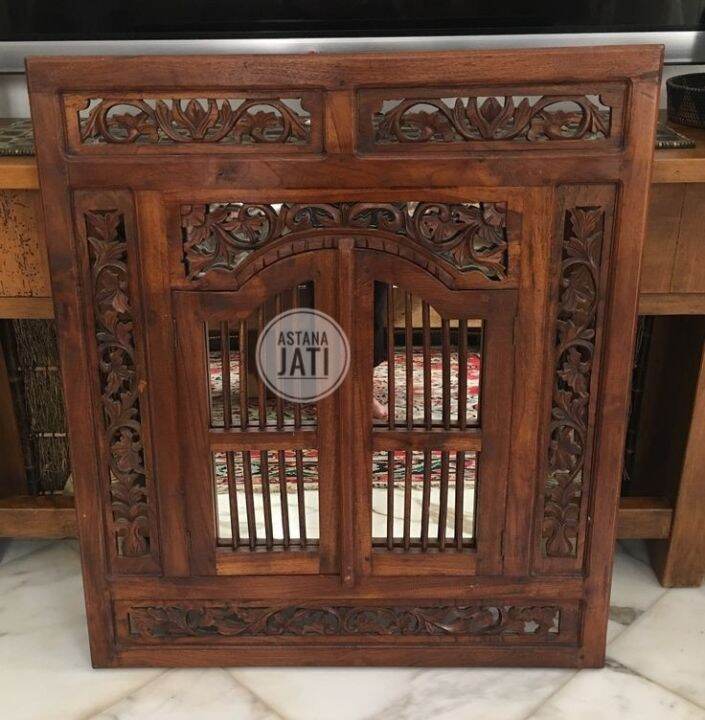 pigura kaca cermin krepyak model jendela kayu jati ukir | Lazada Indonesia