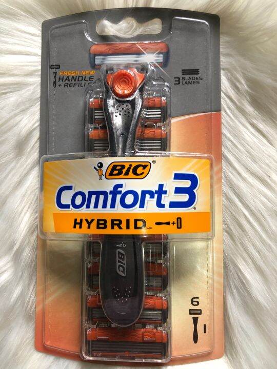 BIC Comfort 3 Hybrid Men's 3-Blade Disposable Razor, 1 Handle and 6 ...