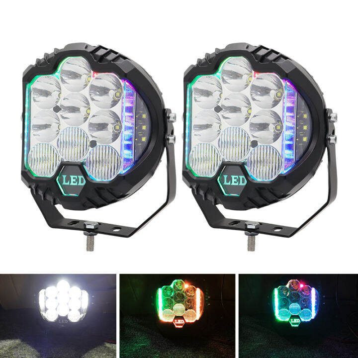 Car Headlights 5-7inch LED RGB Work Light Pods Spot Flood Combo Fog ...