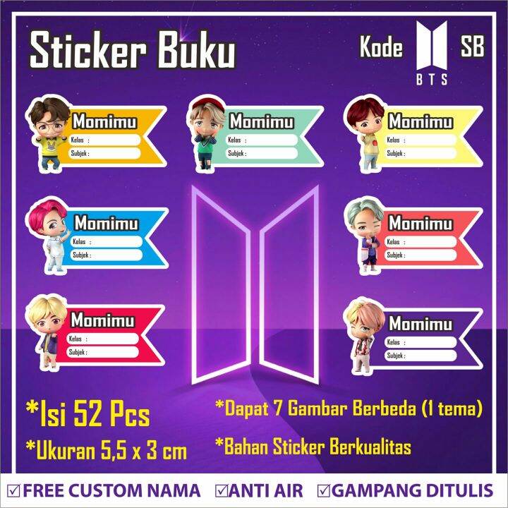 Stiker/Sticker/Label Buku Pelajaran Anak/Remaja Custom Motif BTS ARMY ...
