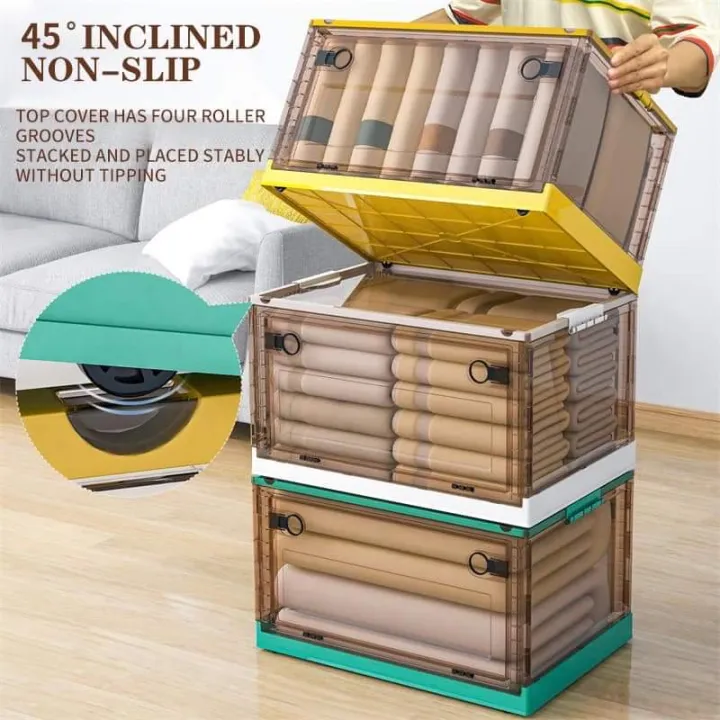 Foldable Side Door Transparent Storage Box with Roller Groves and ...