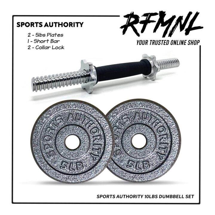 Sports Authority 10lbs Dumbbell Set (2pcs 5lbs and 1pc Short Bar Rubber ...