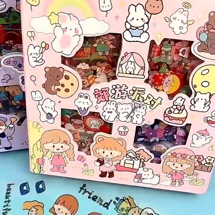 100PCS/Box Korean Cute Waterproof Sticker Set Transparent Stationary ...