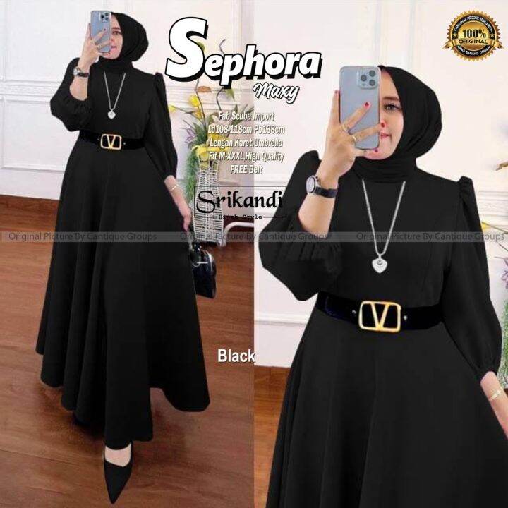Sephora dress scuba free belt/dress simple elegan/bahan tebal | Lazada ...