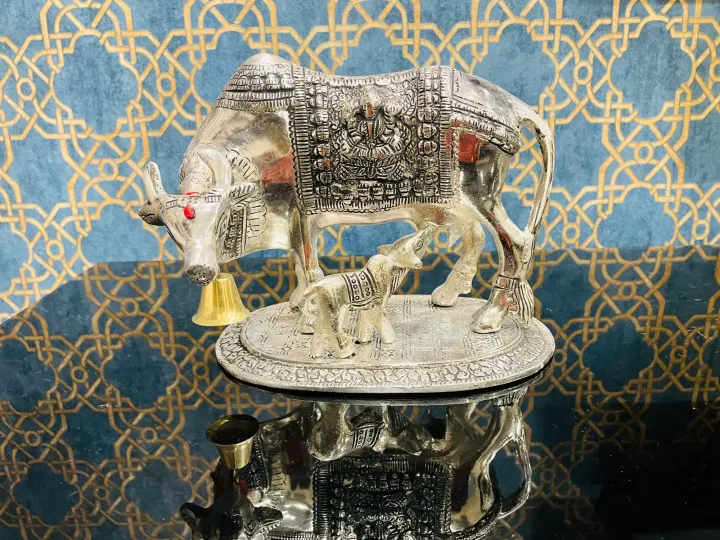 Cow and calf statue / komatha statue silver plated Antique metal | Lazada