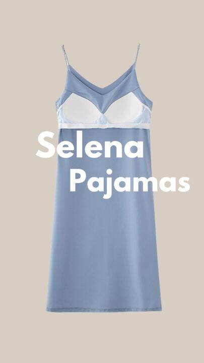 Selena Pajamas ชุดนอนเดรส เสื้อสายเดี่ยว คอวี มีซัพฟองน้ำ 2in1 มีบราใน ...