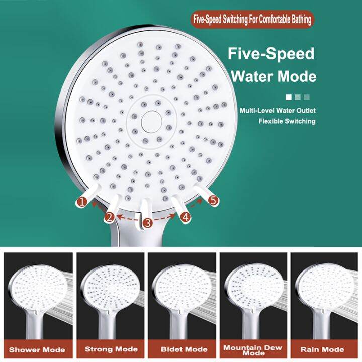 🔥 High Pressure 🔥 3 in 1 Shower Head Set With Hose Holder 12cm Oversized panel 5 Gear Boost ...