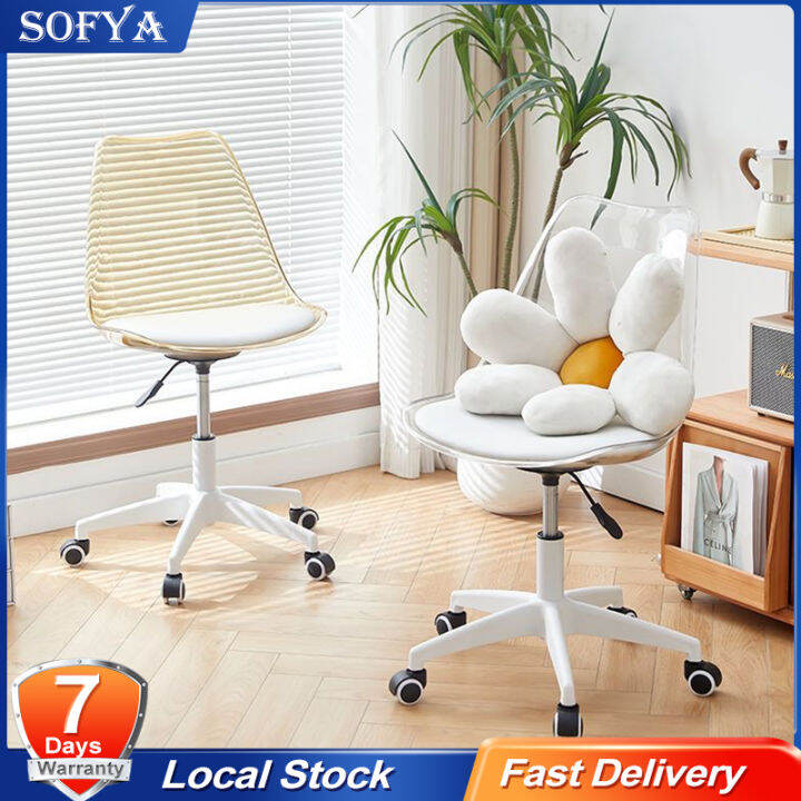 Sofya Eames Chair With Wheels & Leather Seat Adjustable Ergonomic Chair Home Study Chair Make up ...
