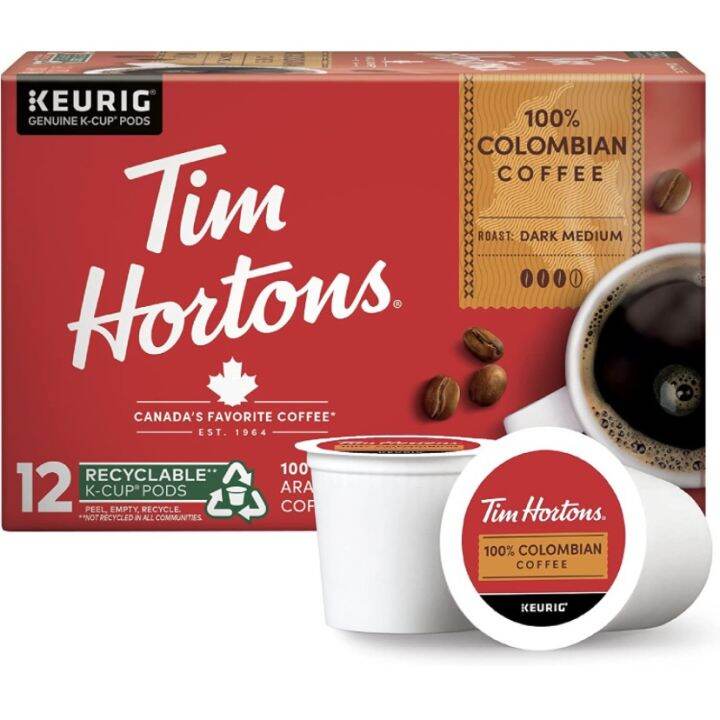 Tim Hortons 100% Colombian Dark Medium Roast 12 Count EXP Jul 2023 100% ...