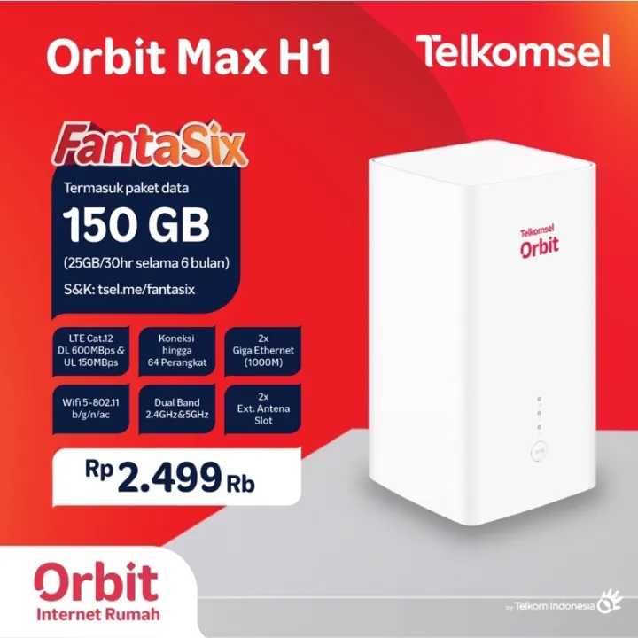 Mifi Modem Wifi HUAWEI B628 Orbit Max H1 Free Telkomsel 150GB Garansi ...