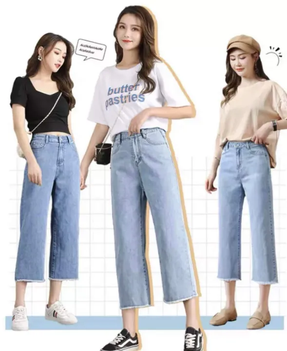 Wide Leg Pants Cropped Jeans HighWaisted Pants Straight Cut Maong Pants ...
