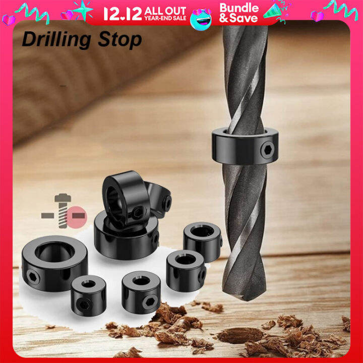 Drill Depth Stop Bit Collar Set Adjustable Positioner Limit Ring Allen ...