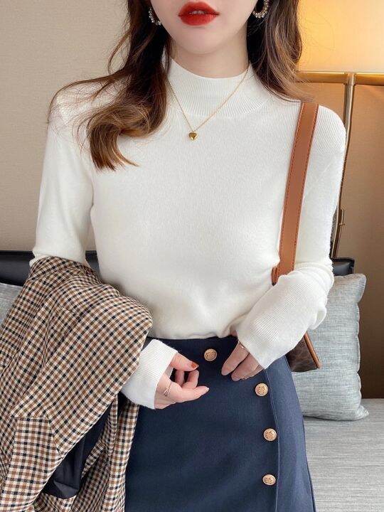 Wintin เสื้อกันหนาวผู้หญิงถักคอสูงครึ่งหนึ่งเสื้อยาวปิดถึงก้นเข้ากับ ...