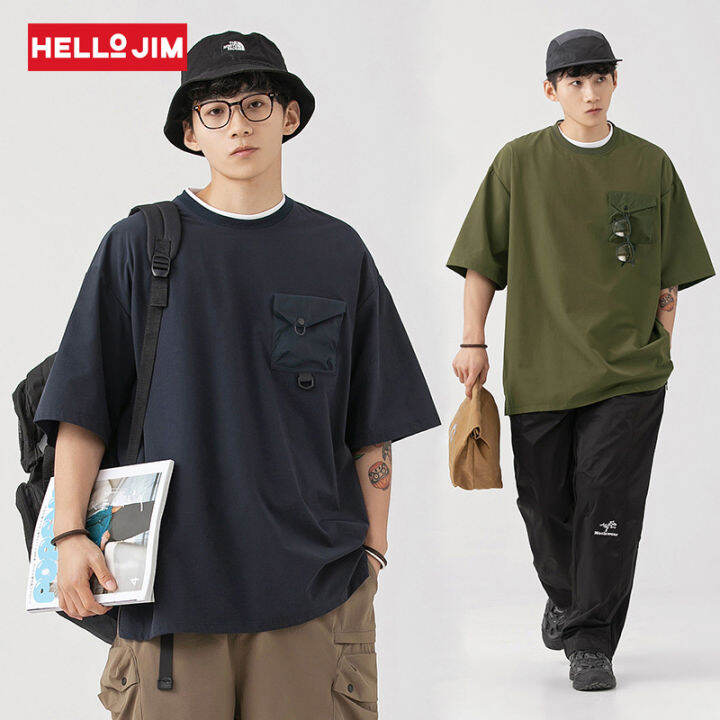 เสื้อยืดสำหรับผู้ชาย HELLO JIM 2023เสื้อยืดเสือเชิ้ตมีกระเป๋าสไตล์ใหม่ ...