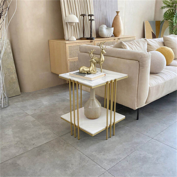 UNHO 2 Tier Marble Coffee Side Table with Gold Metal Frame Morden End ...
