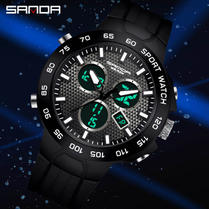 SANDA Top Brand Fashion Men's Digital Quartz Dual Display Watches Men ...