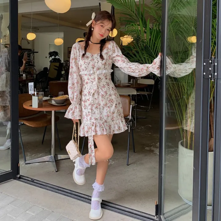 Floral Print Short Short Spring Dress with 150 High Design Frill French ...