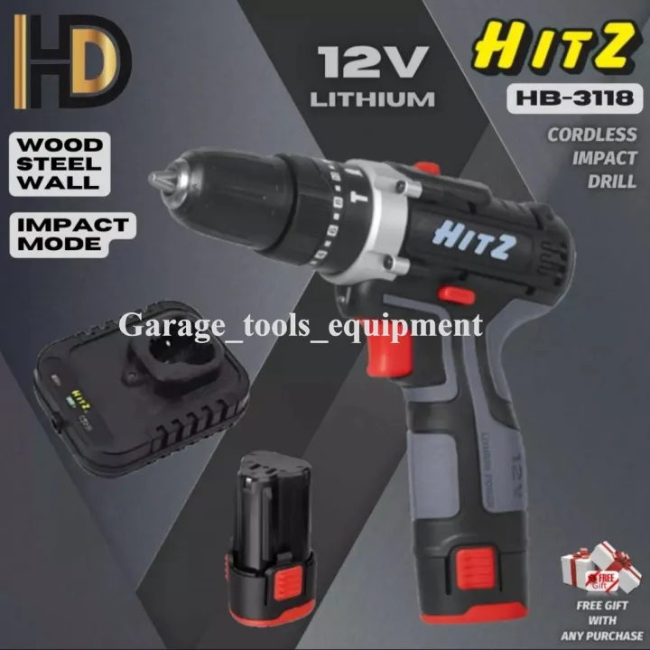 HITZ 12V Impact Drill & Cordless Drill | HB-3118 Complete Set | Lazada