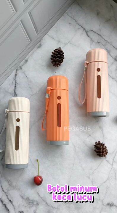 H909 [FREE STICKER] Botol Air Minum Kaca Mini Lapis Plastik Lucu Warna ...