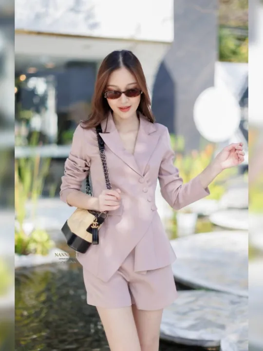 พร้อมส่งS-XL>Set 2 ชิ้น เสื้อสูท+กางเกงขาสั้น🎀Nannapat (มี3สีนู้ด/แดงเลือด/เหลือง) | Lazada.co.th