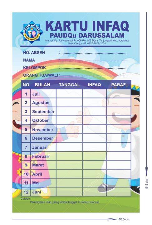 KARTU SPP/INFAQ TK/PAUD/TPQ CUSTOM NAMA ALAMAT DAN LOGO SEKOLAH ...