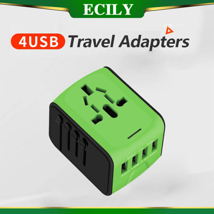 ECILY International Power Plug Travel Adapter 4 USB Power Plug All-in ...