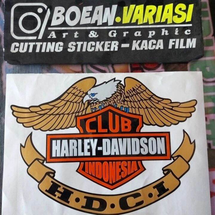 Cutting sticker harley davidson wing harley HDCI kaca body mobil ...