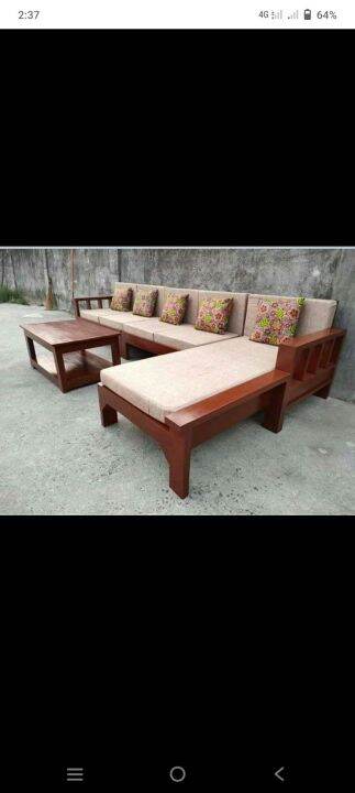 l-shape sala set, with cushion and trow pillow, with top glass center ...