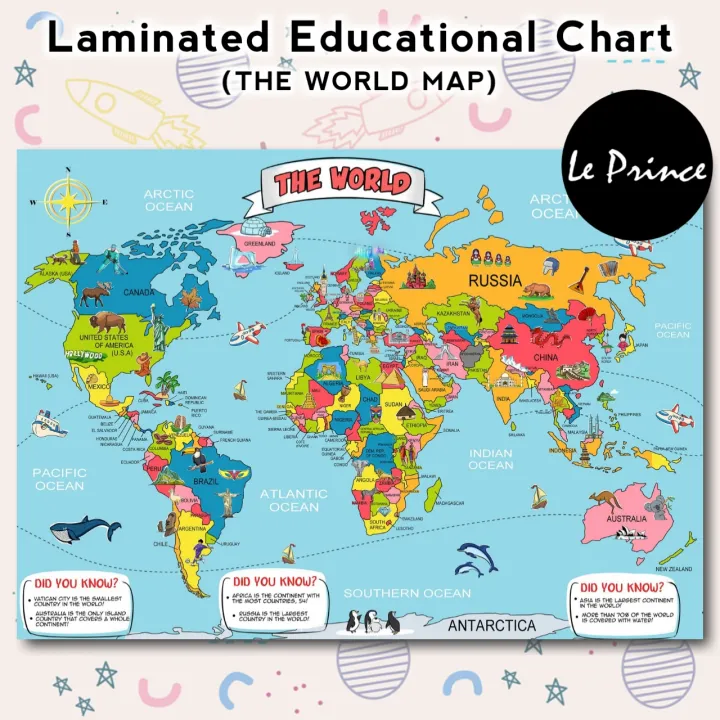 THE WORLD MAP CHART | A4 Size Laminated Educational Wall Chart | Map of ...
