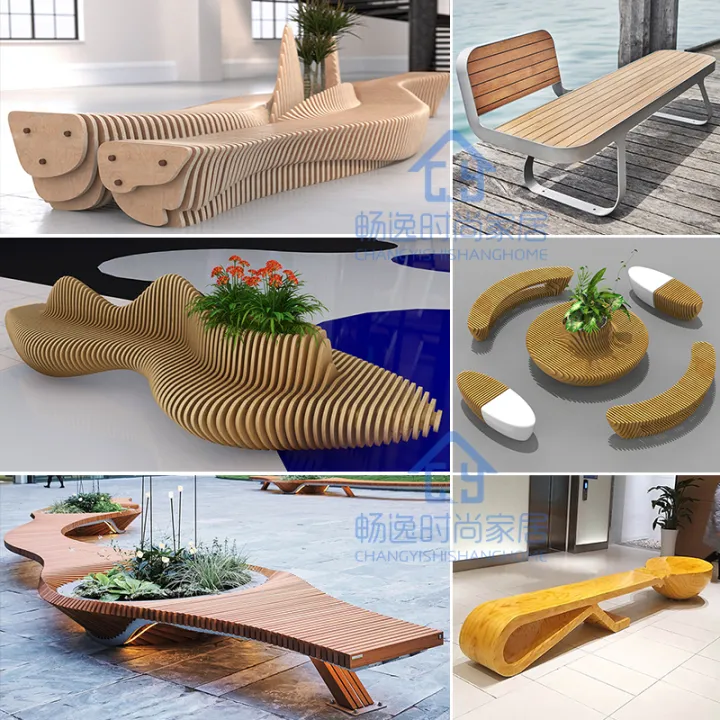 Changyi Solid Wood Slicing Chair Creative Wooden Bench Art Modeling ...