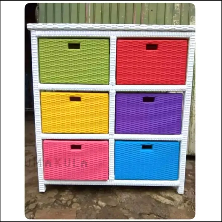 RAK ROTAN SINTETIS 6 KOTAK LACI SUSUN ATAS Termurah / Rak Buffet Rattan ...