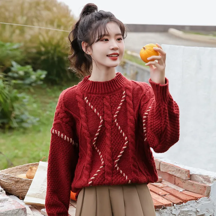 Piperka Qi เสื้อไหมพรมสวมหัวคอกลมลายเกลียวแบบใหม่ใส่ในฤดูหนาวปี2022 ...