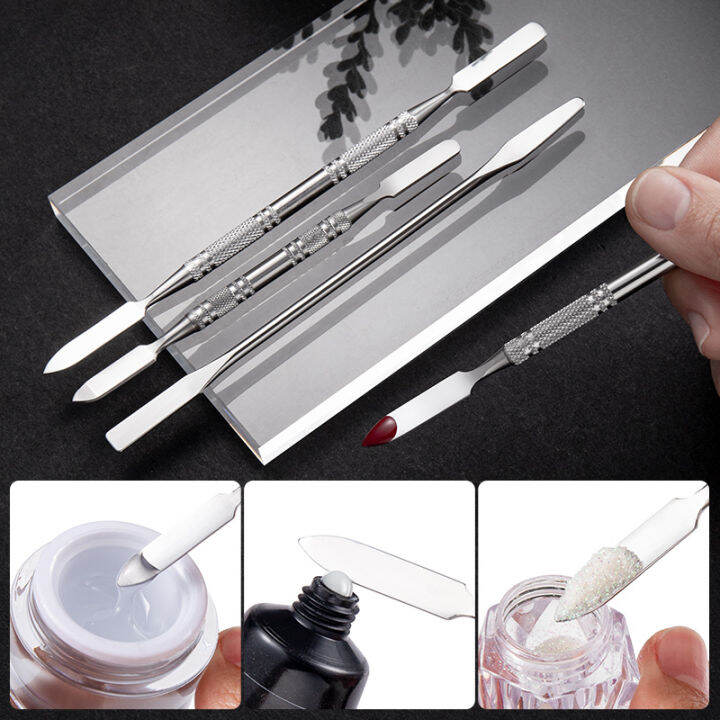 Stainless Steel Dual Head Mixing Stick Makeup Spatula Nail Art Polish ...