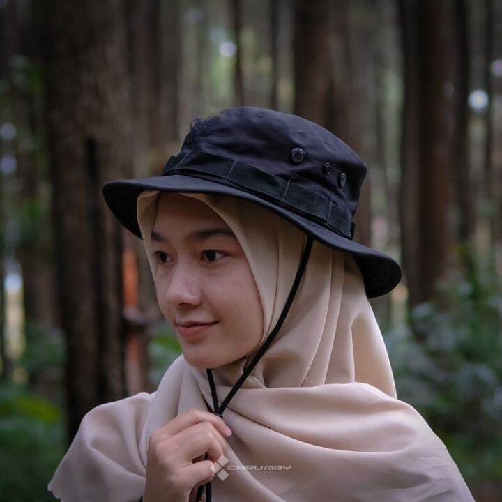 Topi Rimba / Topi adventure Mendaki Hitam/cream/hijau | Lazada Indonesia