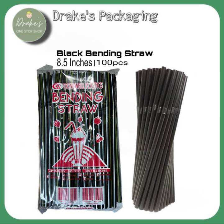 Black Plastic Bending straw 8.5 Inches Approx 100pcs Per Pack By Drakes Packaging Supplies ...