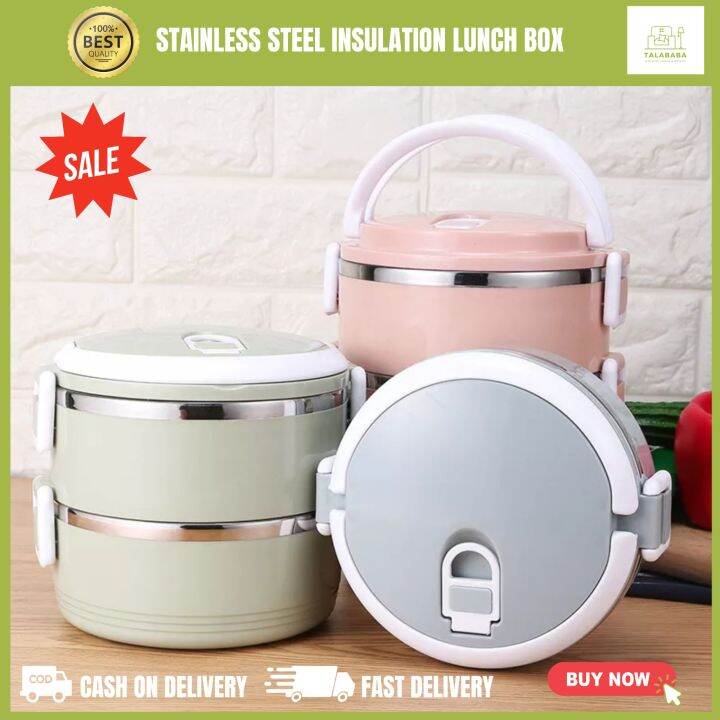 TALABABA Stainless Steel Insulation Lunch Box - 3 Layers Green/Pink ...