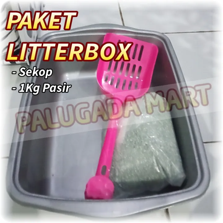 Paket litterbox Bak uk M + pasir 1Kg + Sekop tempat pup pip toilet ...