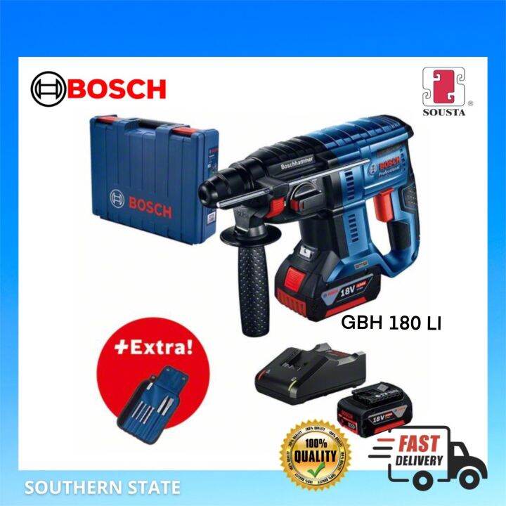 BOSCH GBH 180-LI Cordless Brushless Rotary Hammer Kit + Extra 6pcs ...