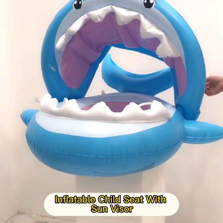 Kids Floaters Inflatable with Awning Shark Seat Tent Removable Double ...