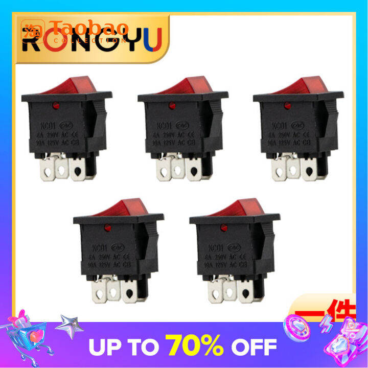 Rocker Switch KCD1-104 Red 4-Leg 2-Speed with Light LCD TV Power Switch ...
