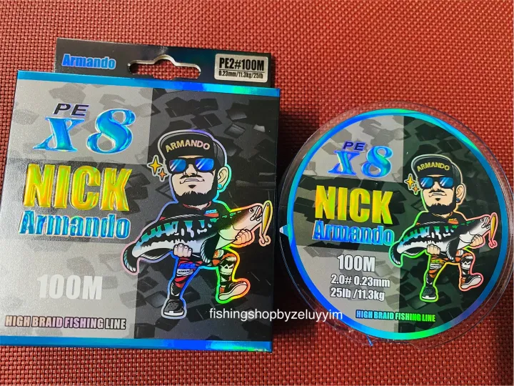 สาย pe x8 Nick Armando สายถัก8 สีฟ้า ขนาด #2.0/25lbs 0.23 #3.0/30lbs 0.28 ยาวม้วนละ 100 เมตร ...