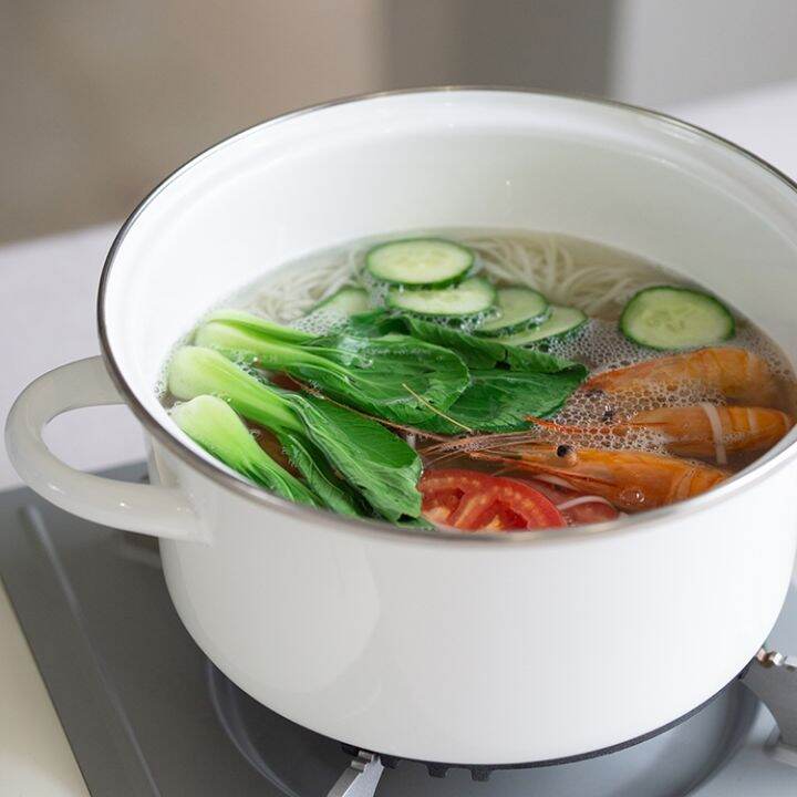 Pagoo หม้อเคลือบเครื่องเคลือบฝ้าหลางสไตล์ญี่ปุ่นหม้อซุปสองหูหนาพิเศษ ...