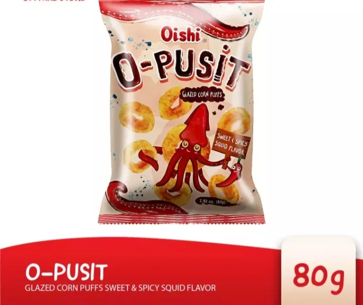 OISHI O-PUSIT | GLAZED CORN PUFFS | SWEET AND SPICY SQUID FLAVOR | 80 g ...