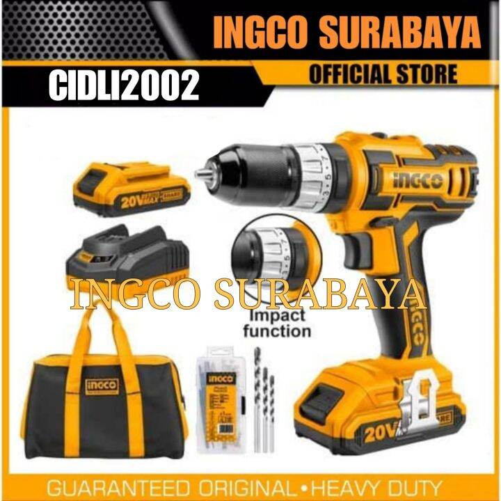 INGCO CIDLI2002 IMPACT DRILL CORDLESS MESIN BOR TEMBOK BESI KAYU SATU ...