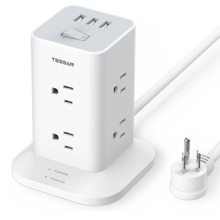 8 Way Extension Socket Surge Protector Power Strip Vertical Tower with ...