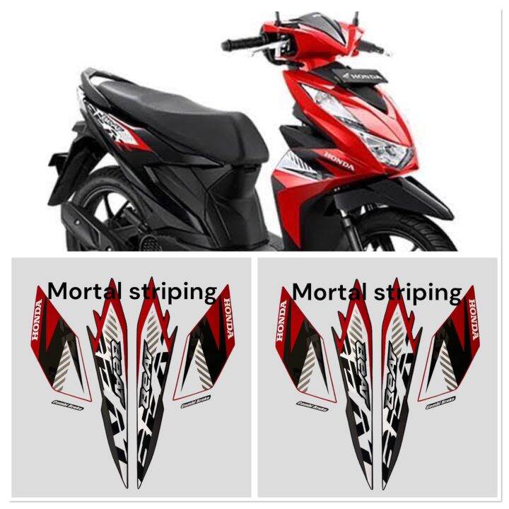 STIKER STRIPING & LIS BODY HONDA BEAT FI CBS TAHUN 2023 WARNA MERAH ...